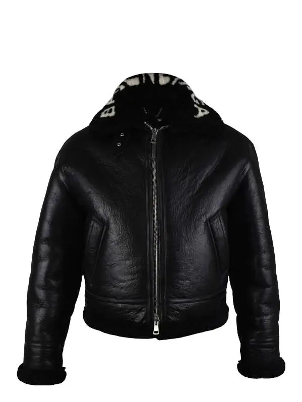 Balenciaga Shiny Leather Bomber Jacket - Black