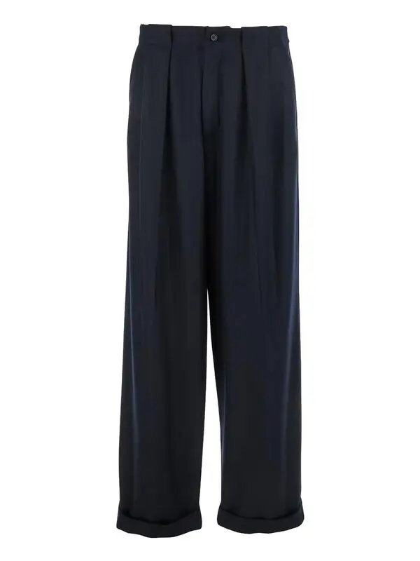 Dolce & Gabbana Black Pants With Belt Loops And Cuffed Hem In Wool - Multicolor