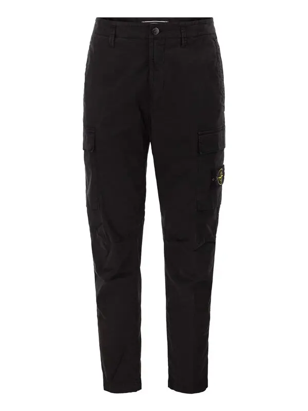 Stone Island Regular Tapered Fit Cargo Trousers - Black
