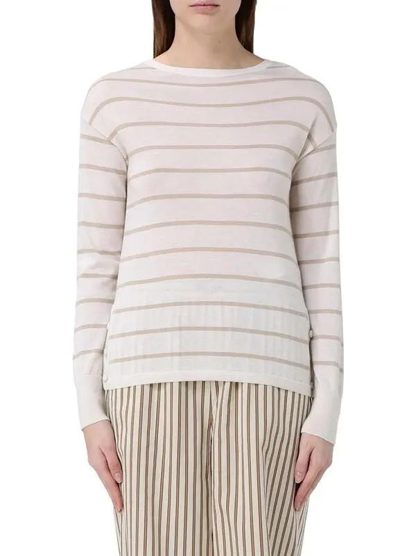 Max Mara Striped Cashmere Silk Pullover - Cream