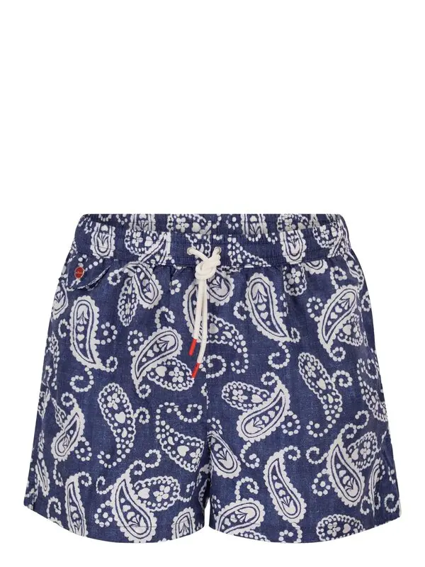 Kiton Short Patterned Swim Boxers - Blue