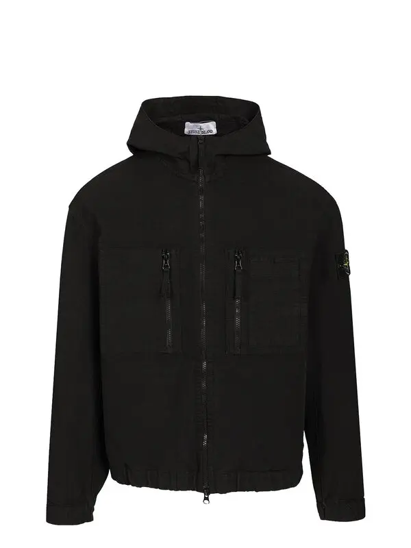 Stone Island Organic Cotton Ripstop Hooded Overshirt - Black