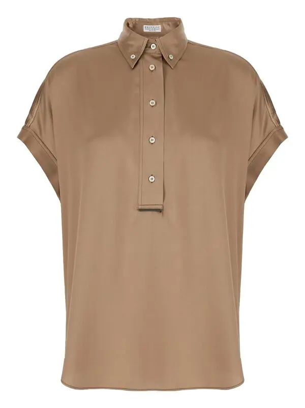 Brunello Cucinelli Stretch Silk Button Down Collar Shirt - Multicolor