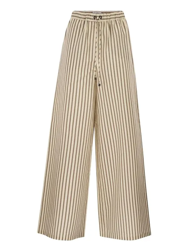 Max Mara Mxmordine Wide-leg Trousers In Striped Cotton And Silk Canvas - Cream