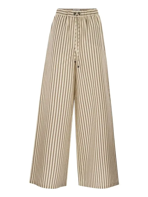 Max Mara Striped Cotton And Silk Canvas Wide-leg Trousers - Cream