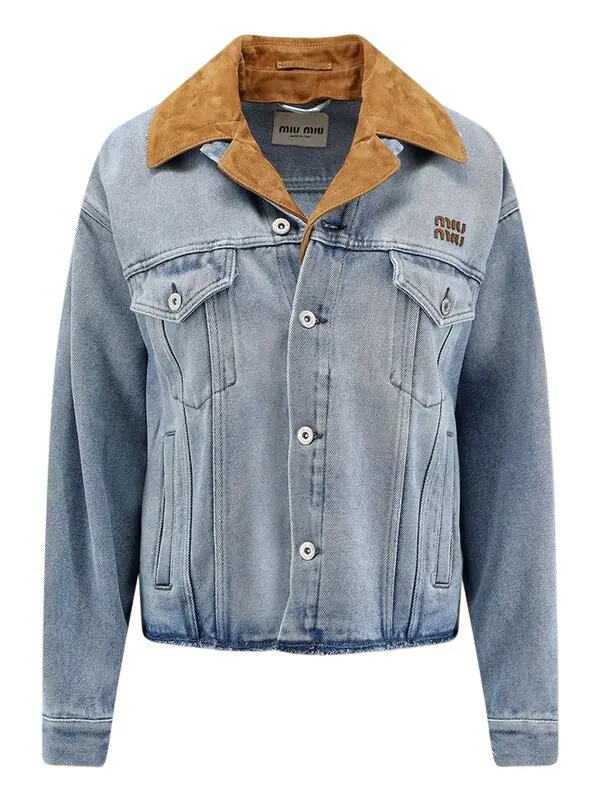 Miu Miu Denim Jacket With Suede Detail - Multicolor