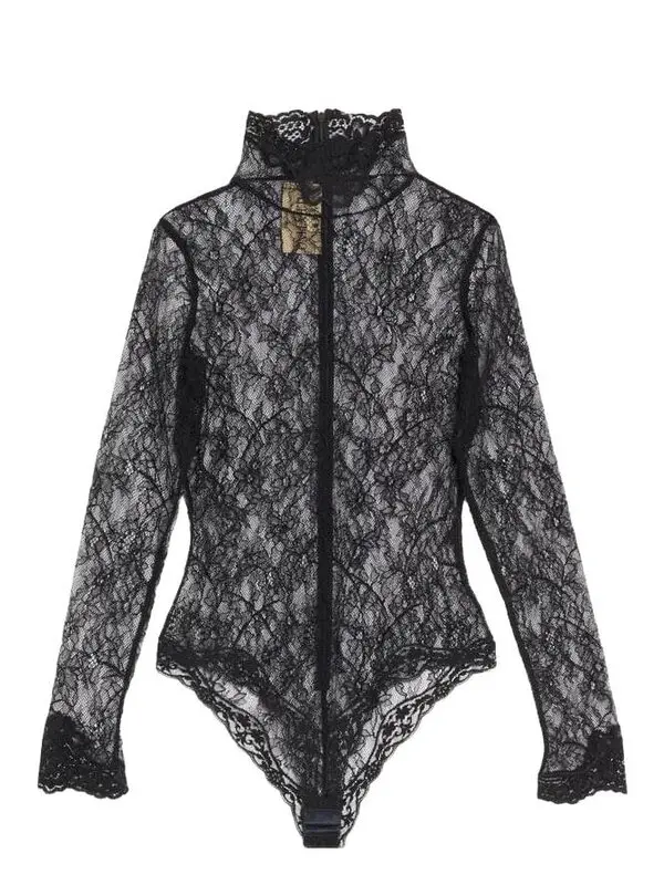 Valentino Garavani Floral Lace High Neck Long Sleeve Top - Black