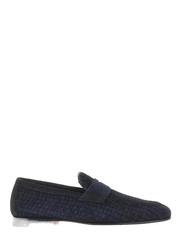 Santoni Suede Leather Penny Loafers - Blue