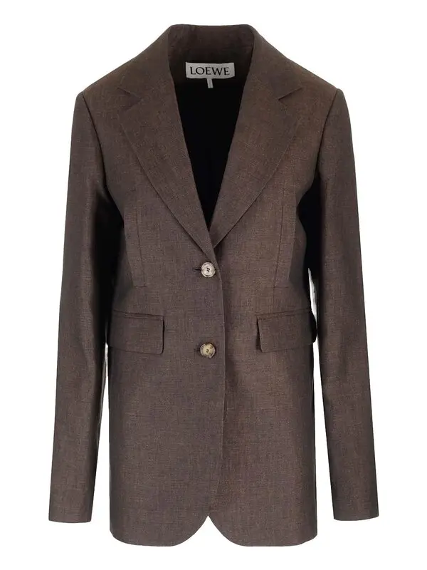 Loewe Linen Single-breasted Tailored Jacket - Brown
