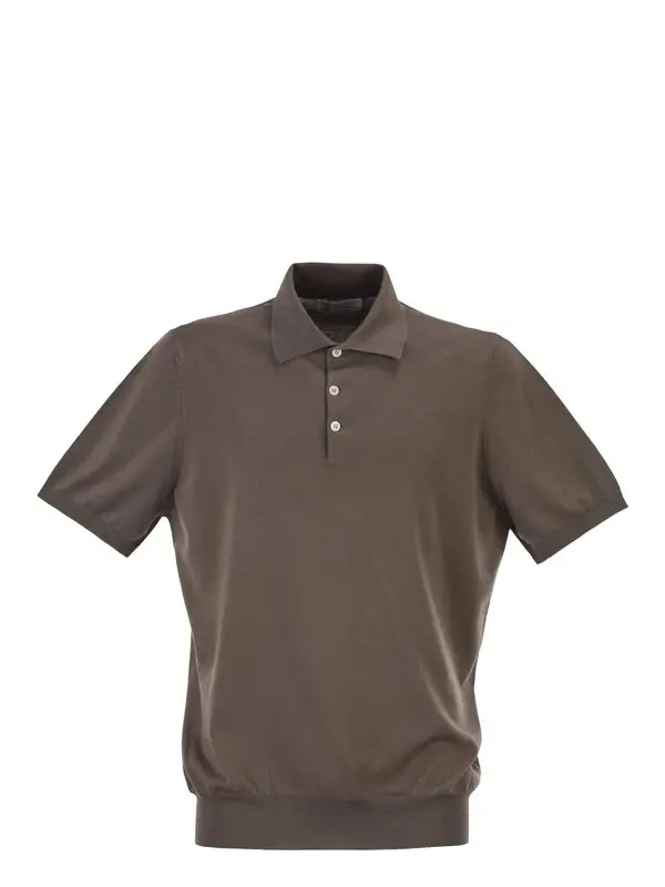 Brunello Cucinelli Lightweight Cotton Knit Polo Shirt - Brown