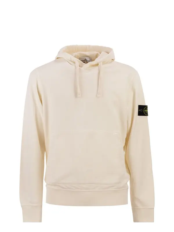 Stone Island Regular Fit Organic Cotton Hooded Sweatshirt - Cream