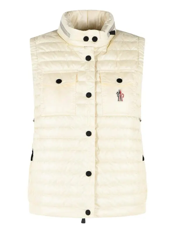 Moncler Gumiane' Padded Vest With Hood In Ivory White Polyamide - Cream