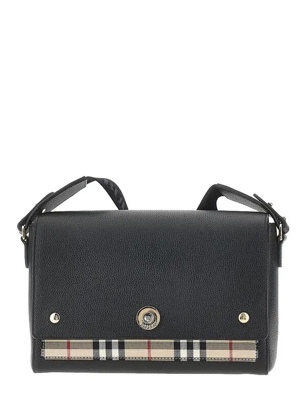 Burberry Grained Leather Check Motif Shoulder Bag - Black