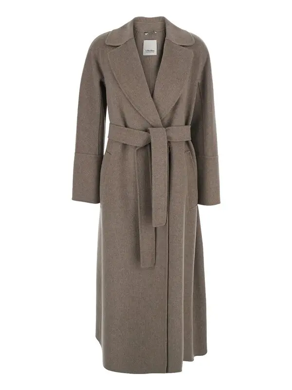 Max Mara S 'elisa' Brown Coat With Wide Notched Revers And Waist Belt In Wool For - Multicolor