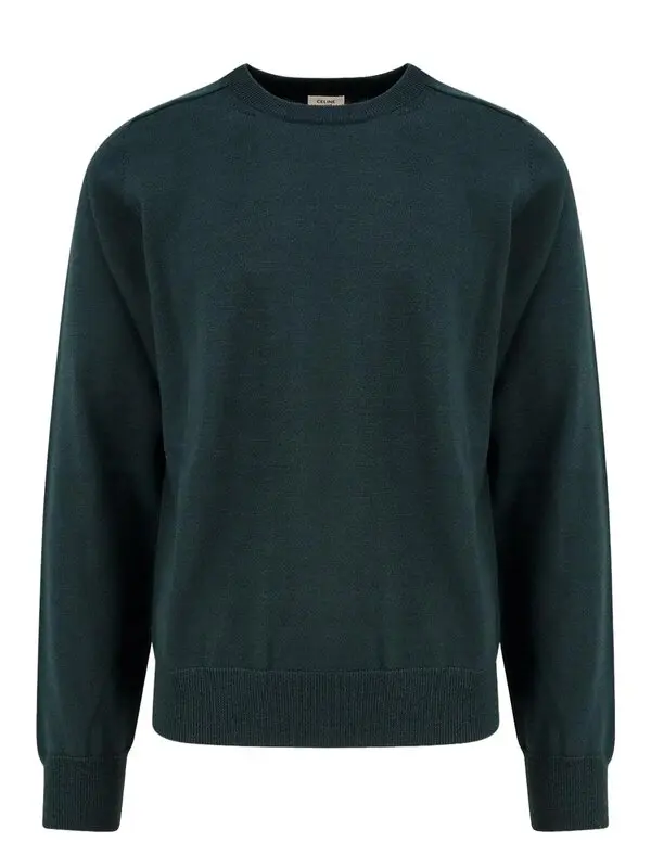 Celine Wool Sweater With Embroidered Logo On The Front - Green