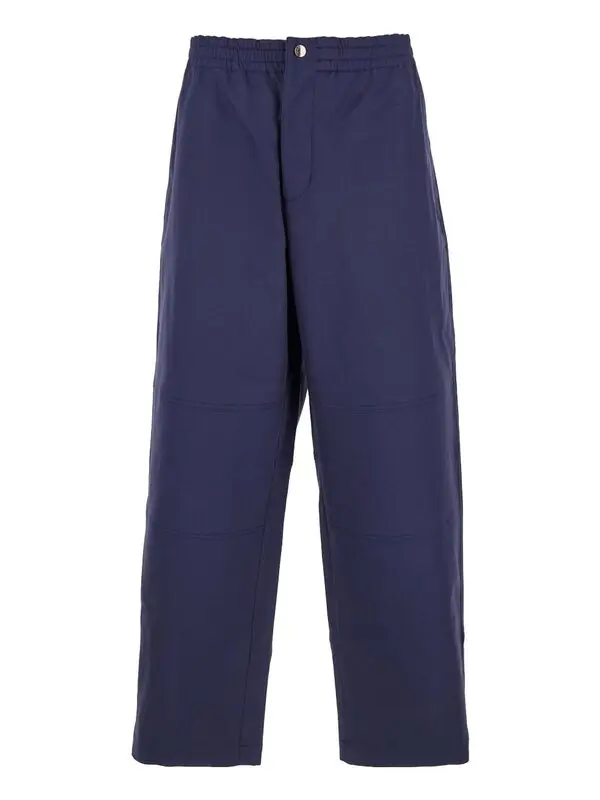 Moncler Blue Pants With Elastic Waist And Logo Patch On The Rear In Cotton Stretch - Multicolor