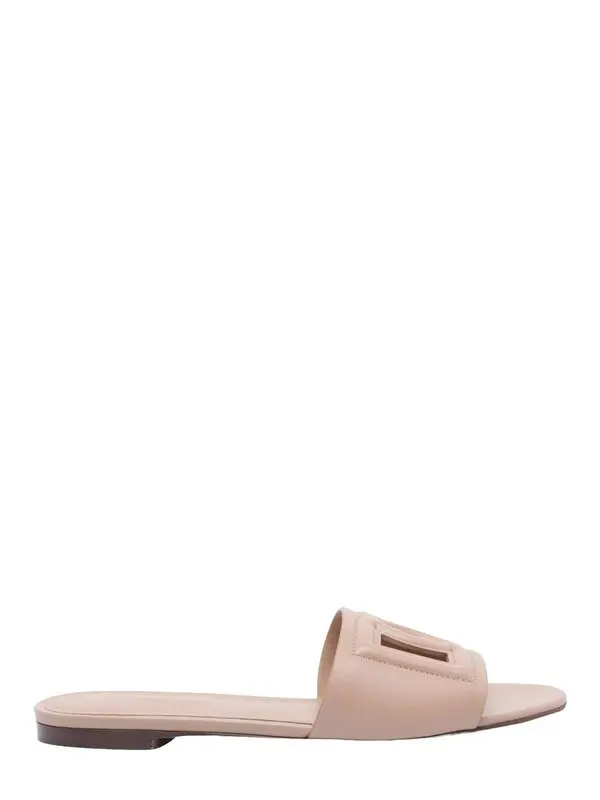 Dolce & Gabbana Leather Slides With Logo - Pink