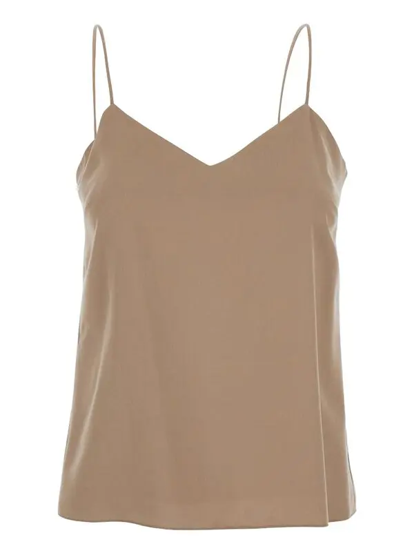 Max Mara Umbia' Beige Silk Top With Thin Straps And V-neck On The Front - Cream