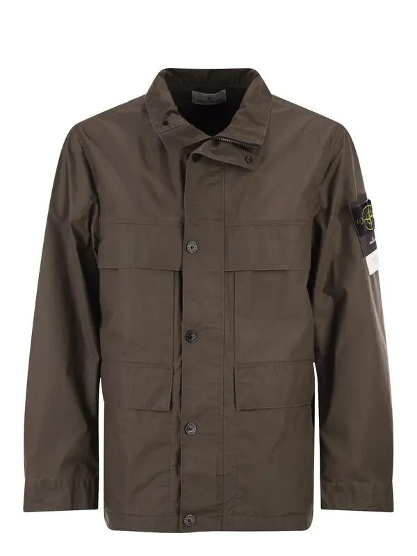 Stone Island Field Jacket With Pigmented Wax Coating - Brown