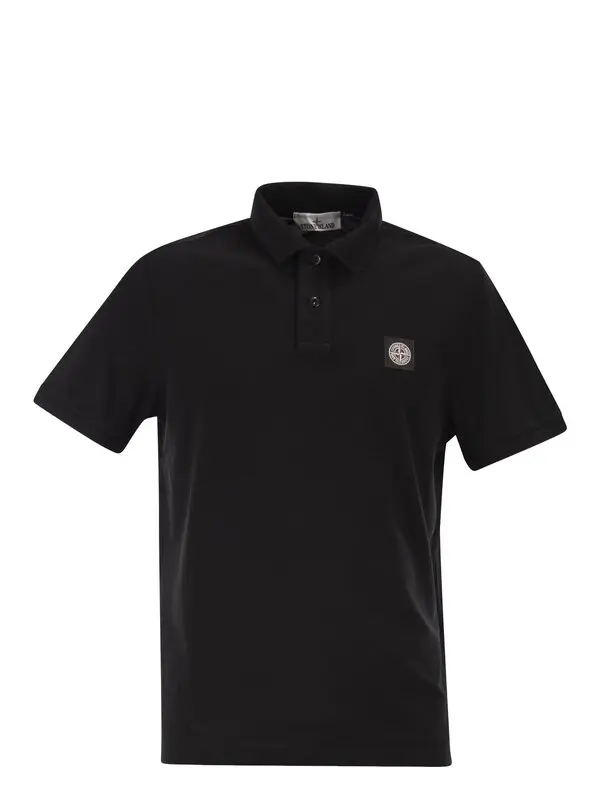 Stone Island Regular Fit Short-sleeved Polo Shirt With Compass Patch - Black