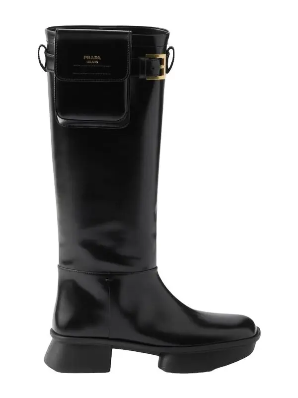 Prada Calfskin Knee High Boots - Black