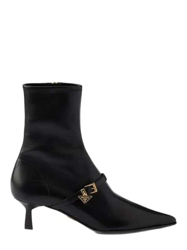 Prada Leather Kitten Heel Boots - Black
