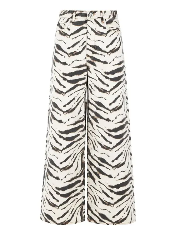 GANNI Zebra Pattern Cotton Jeans - Cream