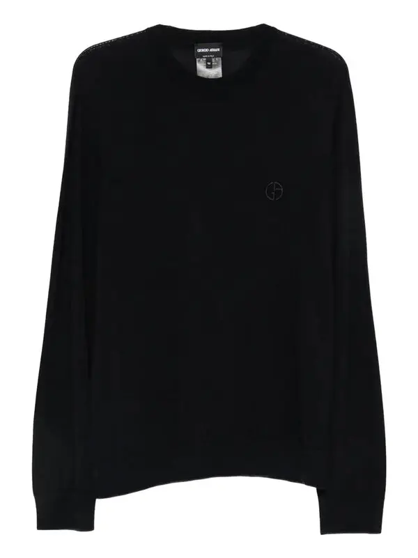 Giorgio Armani Logo Embroidered Wool Sweater - Blue