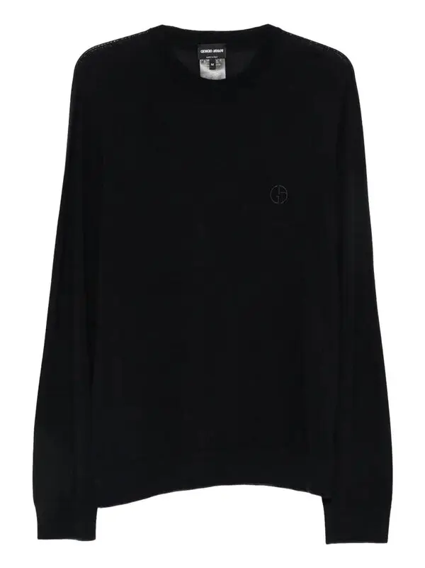 Giorgio Armani Logo Embroidered Wool Sweater - Blue