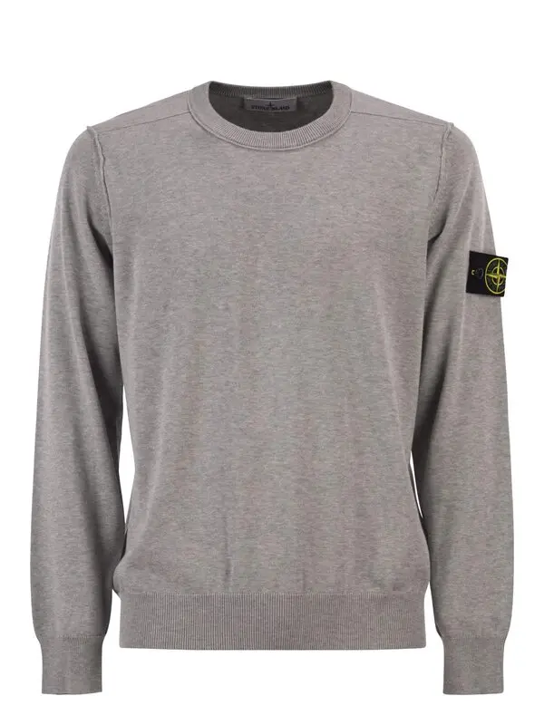 Stone Island Crew Neck Jumper With Small Lapel - Gray