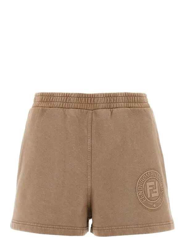 Fendi Cotton Logo Embroidered Shorts - Brown