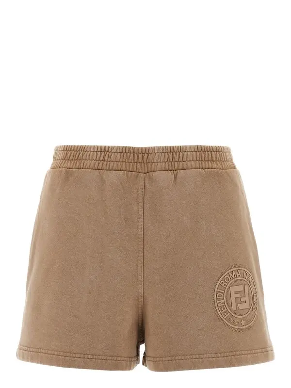 Fendi Cotton Logo Embroidered Shorts - Brown