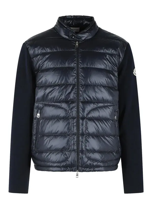 Moncler Padded Virgin Wool Crdigan With Zip Navy - Blue