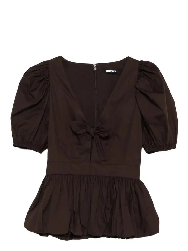 ROTATE BY BIRGER CHRISTENSEN Cotton Short Sleeve Blouse - Brown