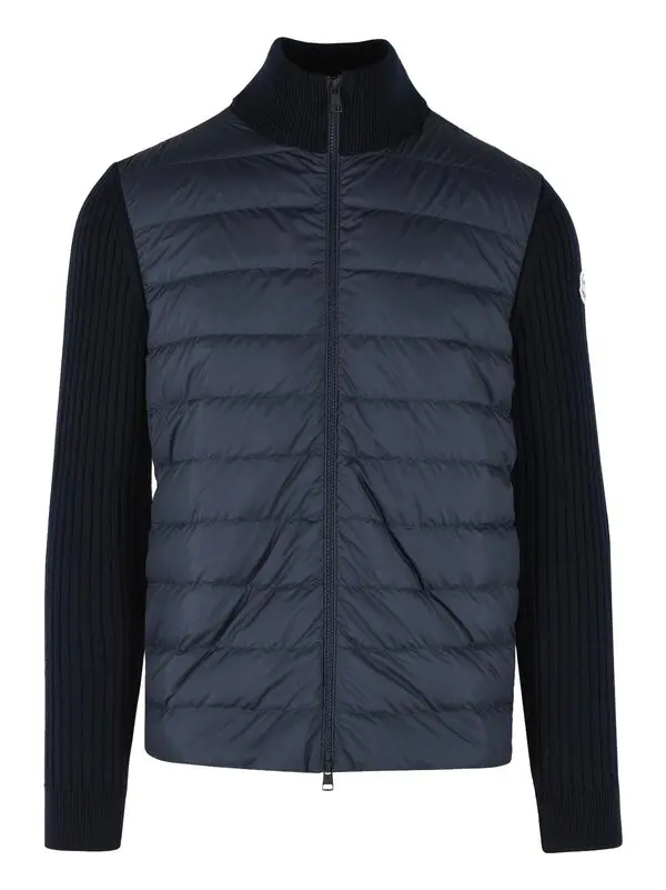 Moncler Padded Virgin Wool Cardigan With Zip Navy - Blue