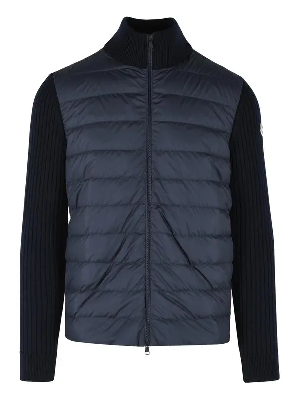 Moncler Padded Virgin Wool Zip Cardigan - Blue