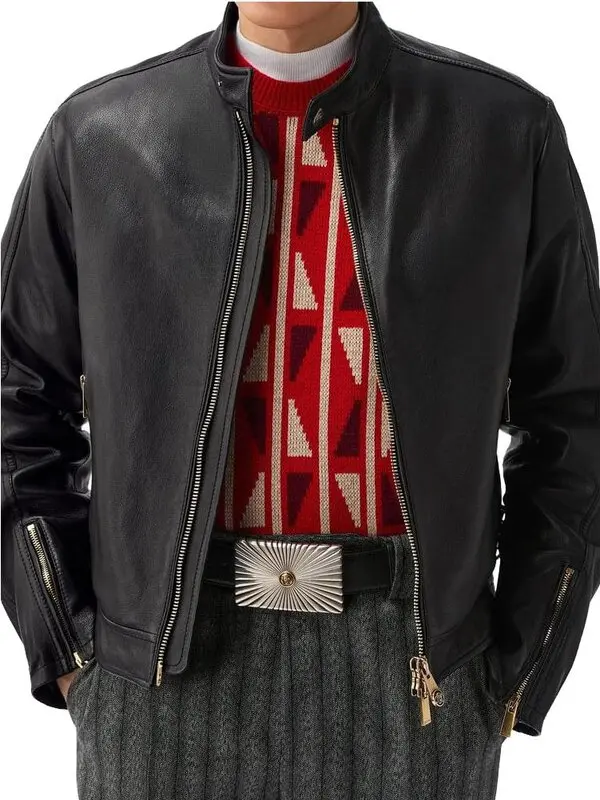 Versace Nappa Leather Biker Jacket - Black