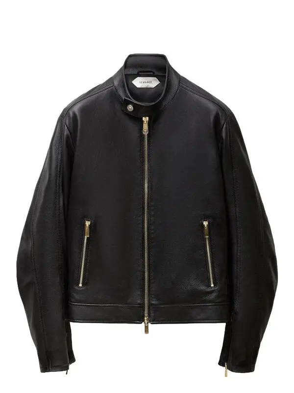 Versace Nappa Leather Biker Jacket - Black