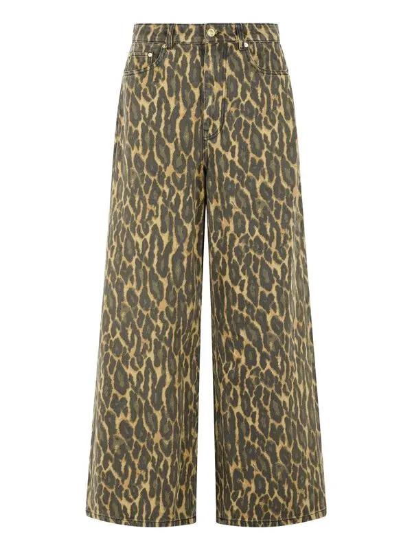 GANNI Leopard Cotton Jeans - Brown
