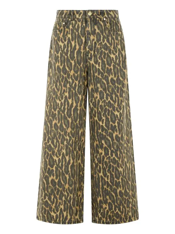 GANNI Leopard Cotton Jeans - Brown