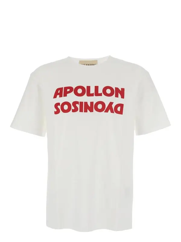 Valentino Garavani Crewneck T-shirt With Print On The Front In Cotton - White