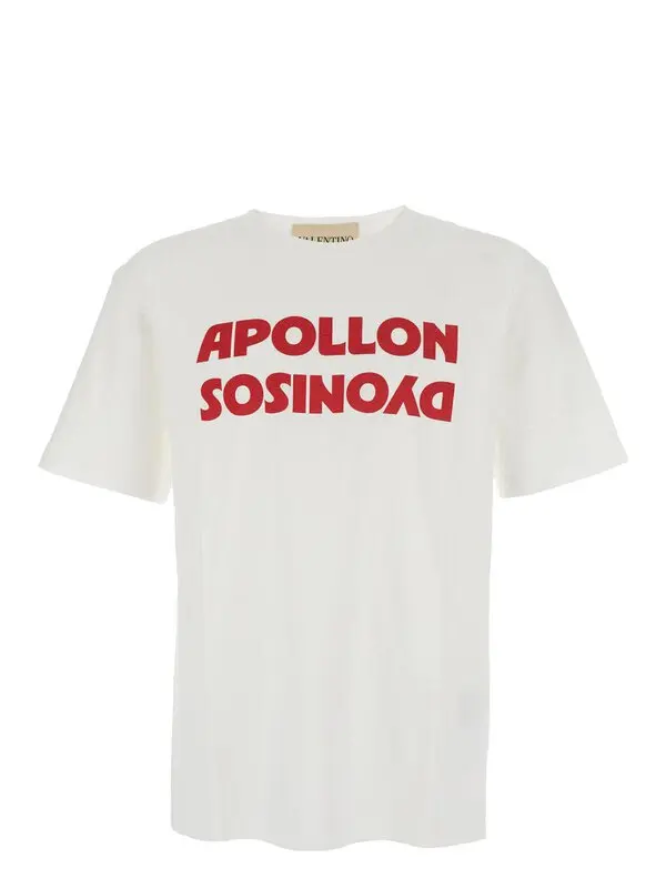 Valentino Garavani Crewneck T-shirt With Print On The Front In Cotton - White