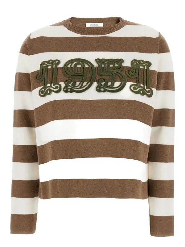 Max Mara Striped Wool Crewneck Sweater With Front Embroidery - Multicolor