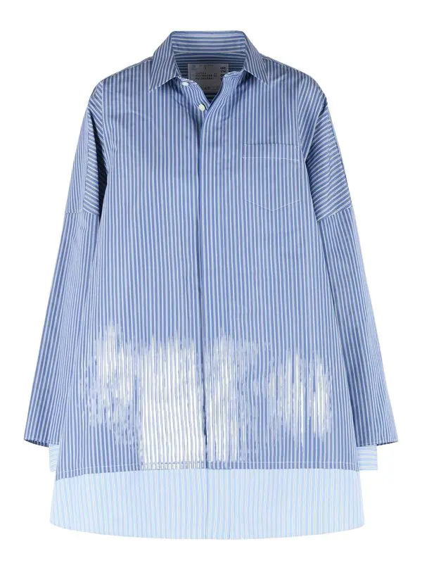 Sacai Light Cotton Blend Striped Shirt - Blue