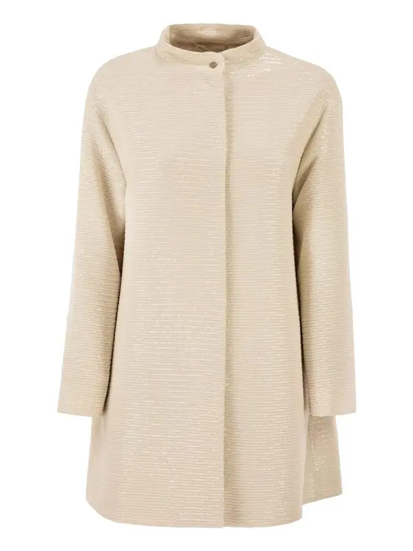 Herno Overcoat With All-over Sequins - Cream