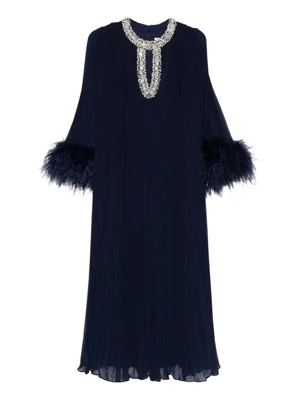 SELF-PORTRAIT Long Pleated Dress - Blue