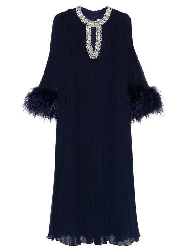 SELF-PORTRAIT Long Pleated Dress - Blue