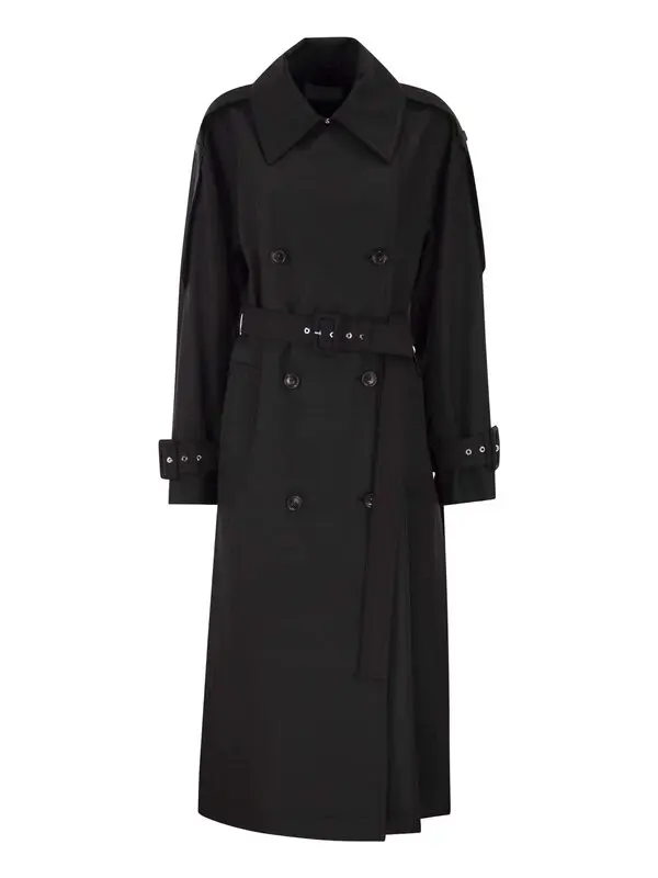 Sportmax Spxgocce Long Trench Coat In Water-repellent Twill - Black