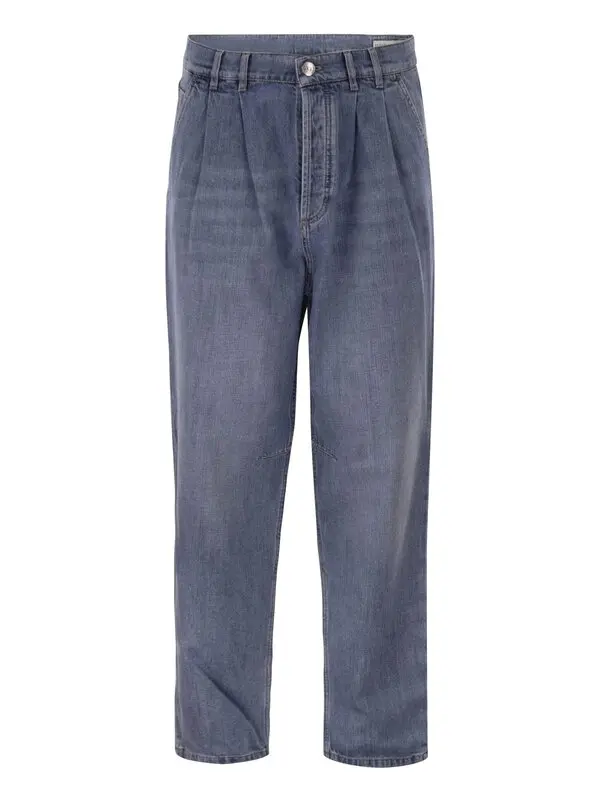 Brunello Cucinelli Cotton Denim Baggy Jeans With Double Pleats - Multicolor