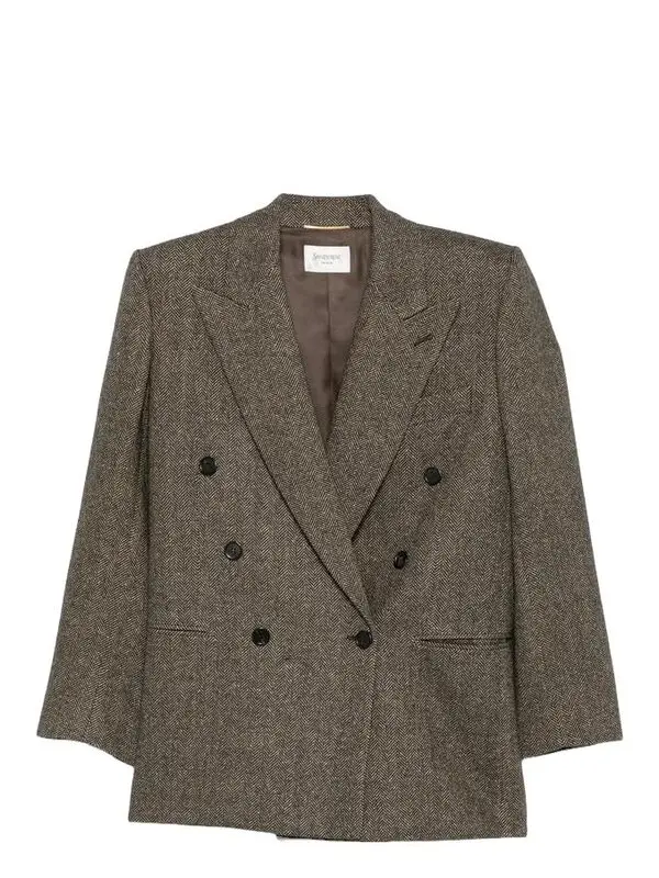 Saint Laurent Herringbone Blazer - Brown